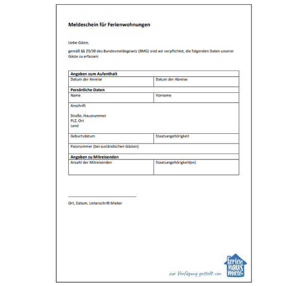 Meldeschein - Gastgebermagazin